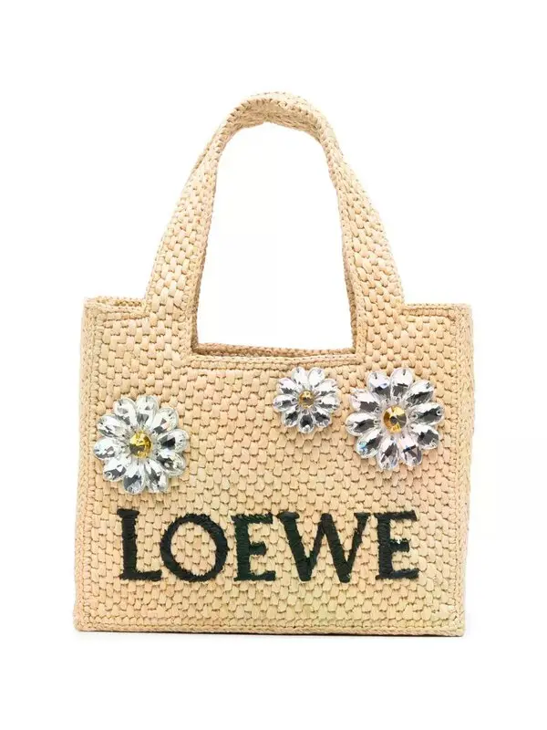 Loewe X Paula's Ibiza Mini Crystal-embellished Tote Bag - Neutrals