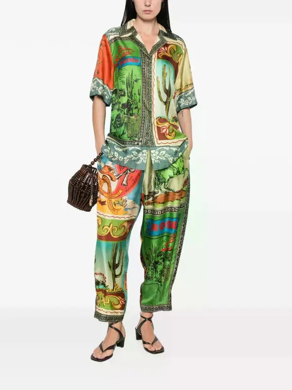 ALEMAIS Graphic-print Silk Trousers - Green