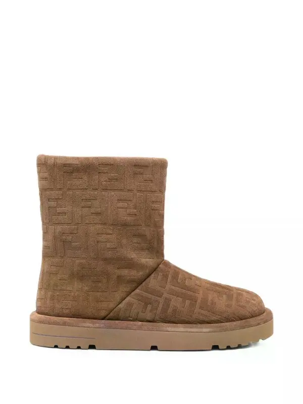 Fendi Ff-motif Suede Boots - Brown