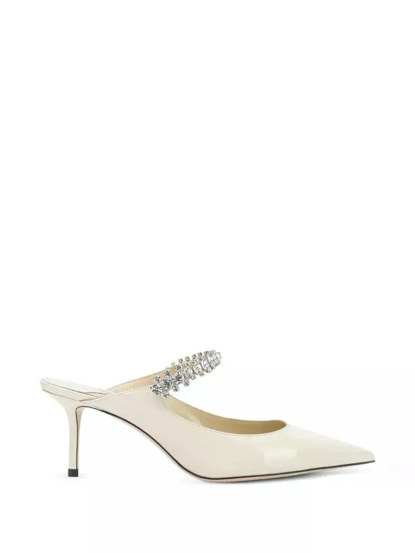 JIMMY CHOO Bing 65 Linen Patent-leather Mules With Crystal Strap - Neutrals