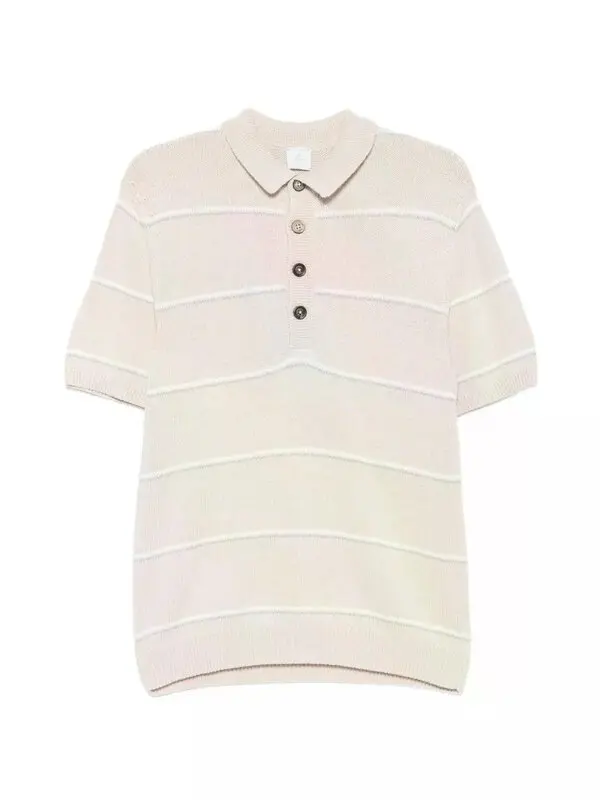 Eleventy Striped Knitted Polo Shirt - Neutrals