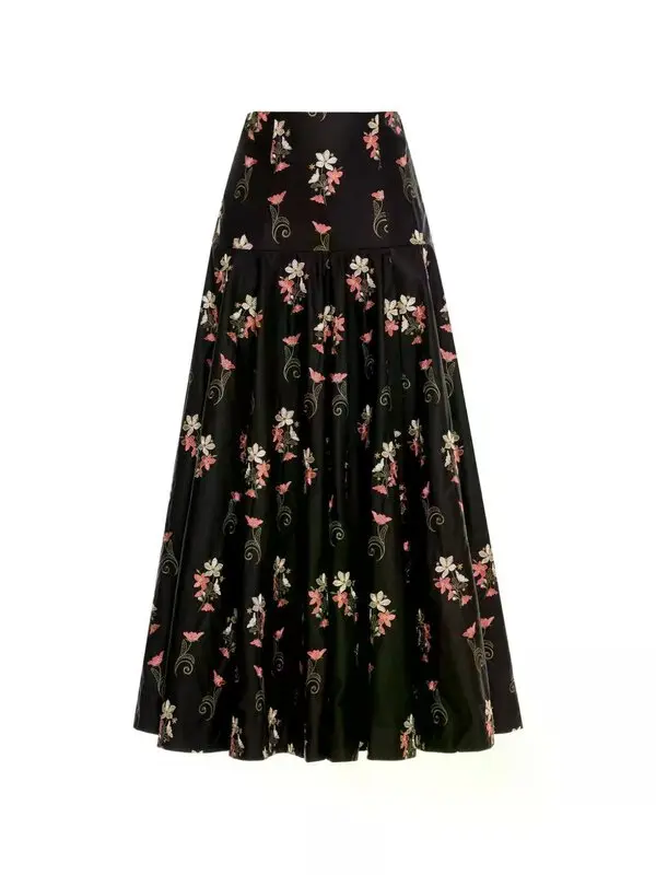 Agua Bendita Nacar Noche Embroidered Maxi Skirt - Black
