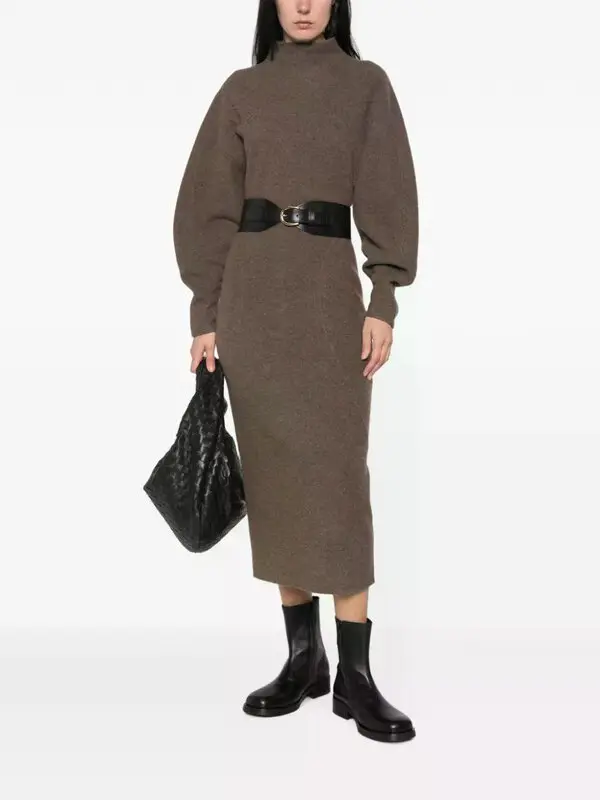Max Mara High-neck Balloon-sleeve Midi Dress - Brown