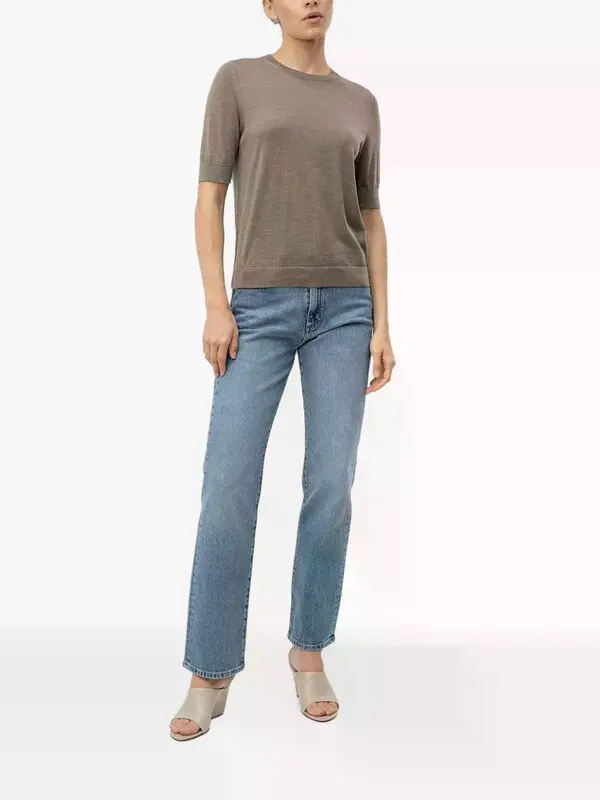 BOSS Slim-fit Short-sleeved Sweater In Superfine Merino Wool - Neutrals