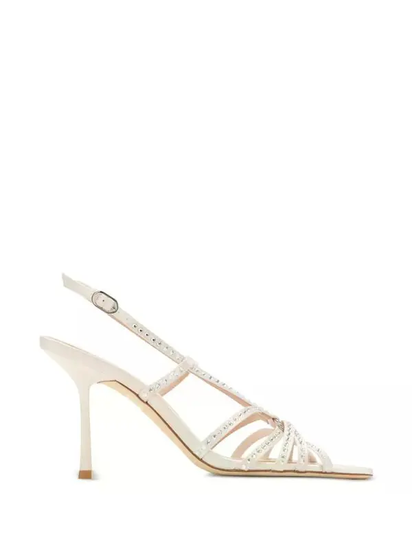 STUART WEITZMAN Embellished Satin Slingback Sandals - Neutrals