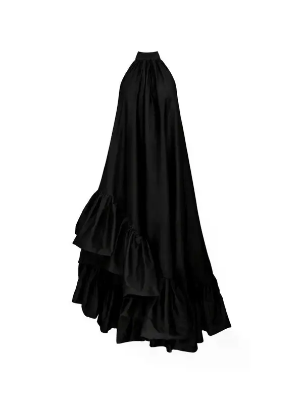 Azeeza Lucas Duppioni Ruffled Maxi Gown - Black
