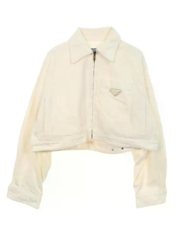Prada 2000s Logo-plate Cropped Denim Jacket - Neutrals