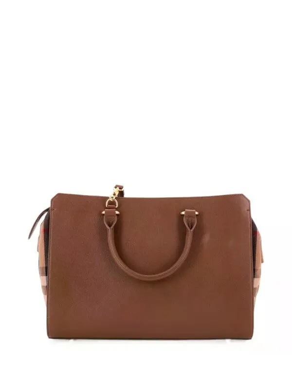 Burberry Banwell Leather And House Check Canvas Small Tote Bag - Brown