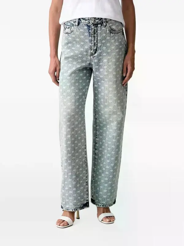 Armani Exchange Monogram-print Acid Wash Jeans - Blue