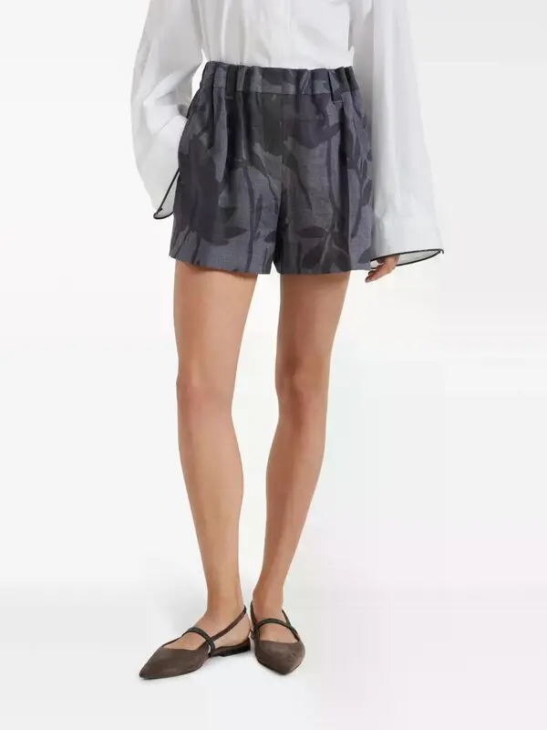Brunello Cucinelli Ramage-print Linen Mini Shorts