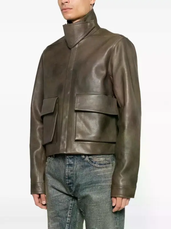 Rick Owens Funnel Neck Leather Jacket