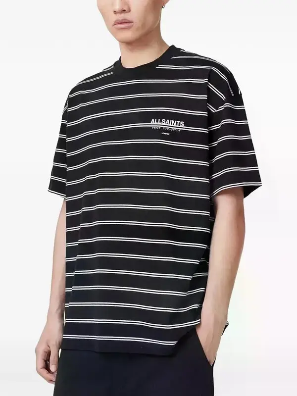 ALLSAINTS Undergorund Logo-print Horizontal-stripe T-shirt - Black