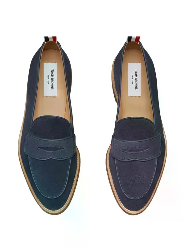Thom Browne Suede Varsity Penny Loafers With Leather Soles