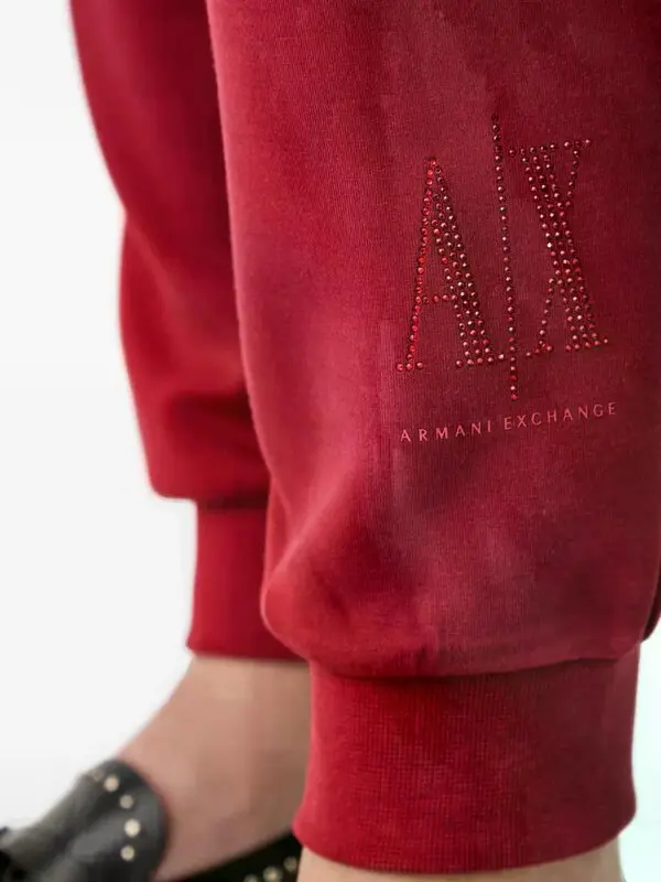 Armani Exchange Rhinestone Logo Embellished Drawstring Track Pants