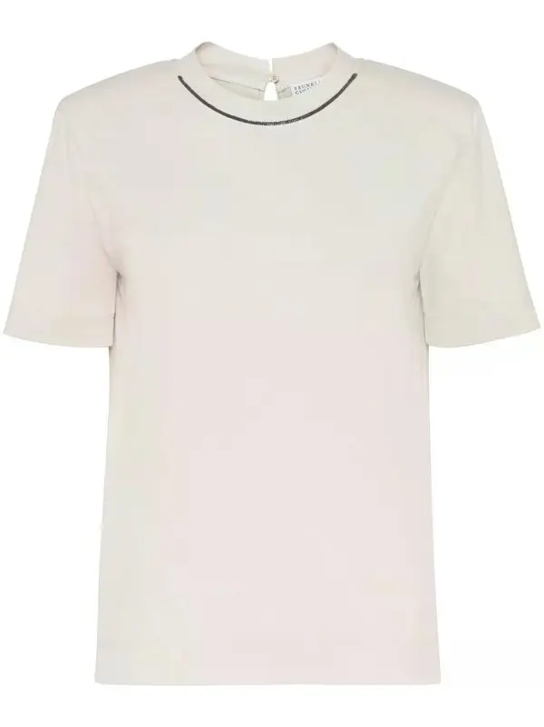 Brunello Cucinelli Monili-chain Cotton T-shirt - Neutrals
