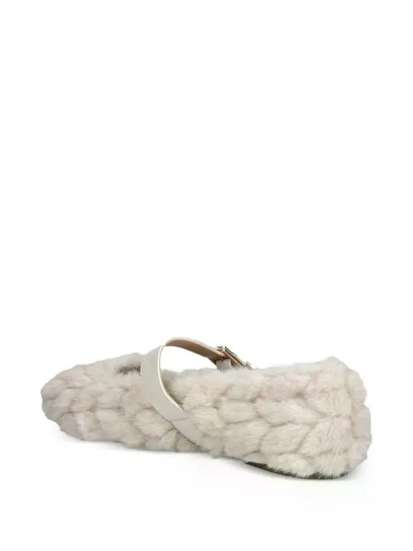Liu Jo Synthetic Fur Ballet Flats With Buckled Strap - Neutrals