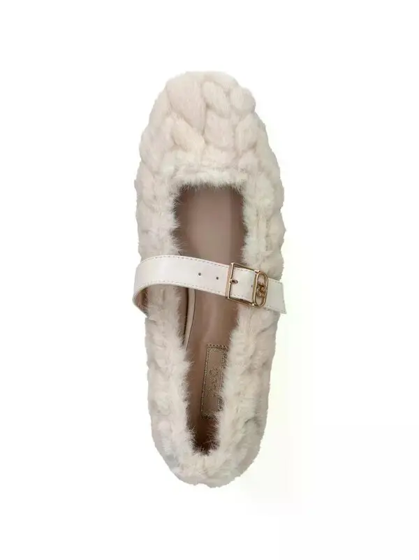 Liu Jo Synthetic Fur Ballet Flats With Buckled Strap - Neutrals