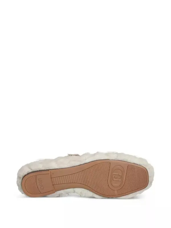 Liu Jo Synthetic Fur Ballet Flats With Buckled Strap - Neutrals