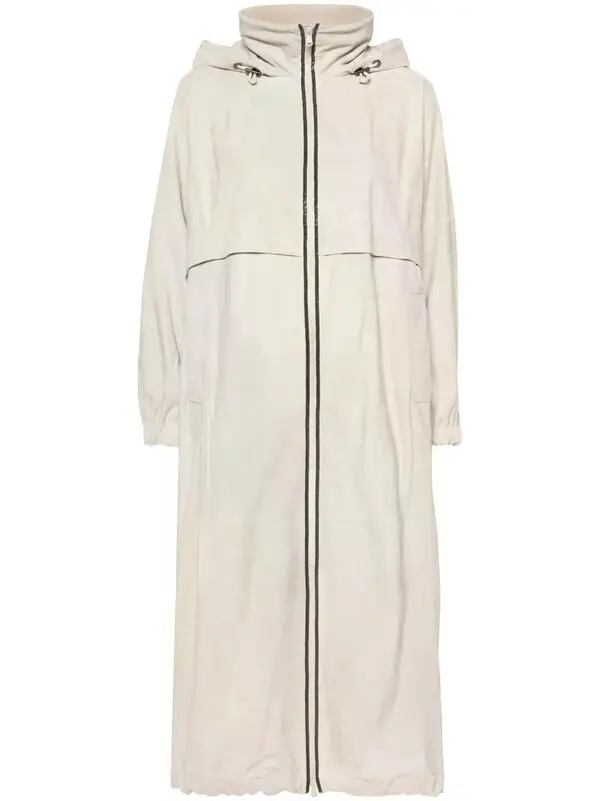 Brunello Cucinelli Hooded Suede Trench Coat - Neutrals