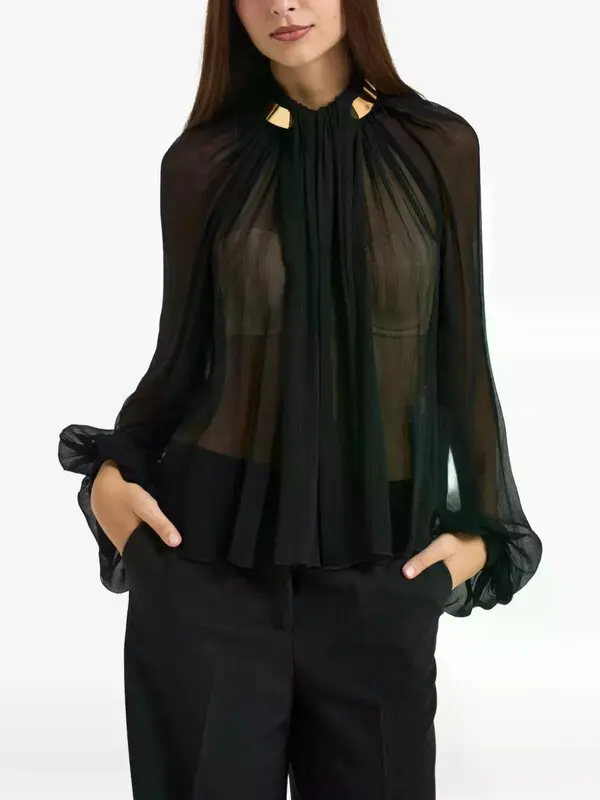 Elisabetta Franchi Blouse In Crepon Fabric With Jewel Collar - Black