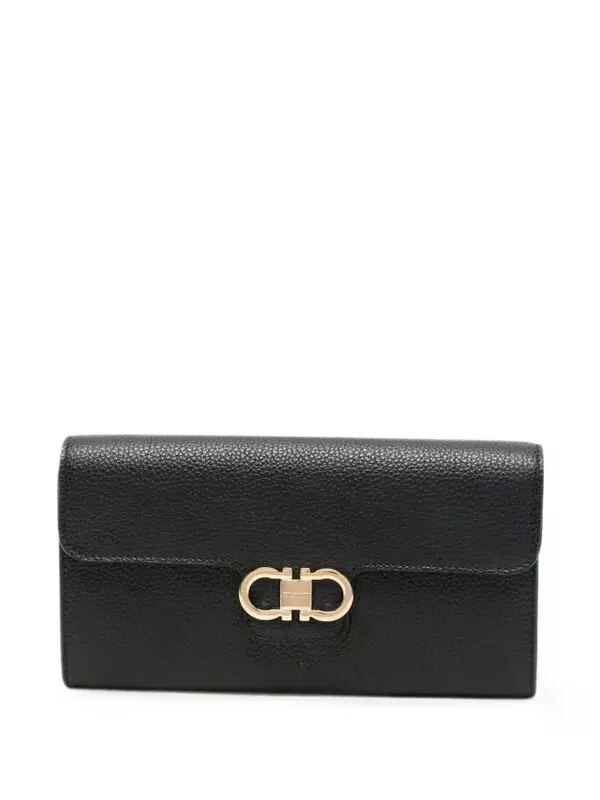 FERRAGAMO Gancini Wallet With Shoulder Strap - Black