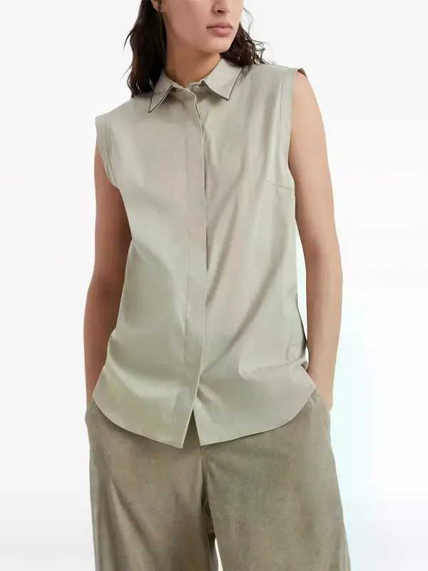 Brunello Cucinelli Sleeveless Cotton-blend Blouse