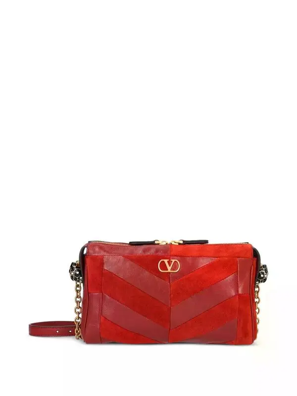 Valentino Garavani Panthea Small Shoulder Bag In Suede And Nappa Leather With Chevron Pattern - Red