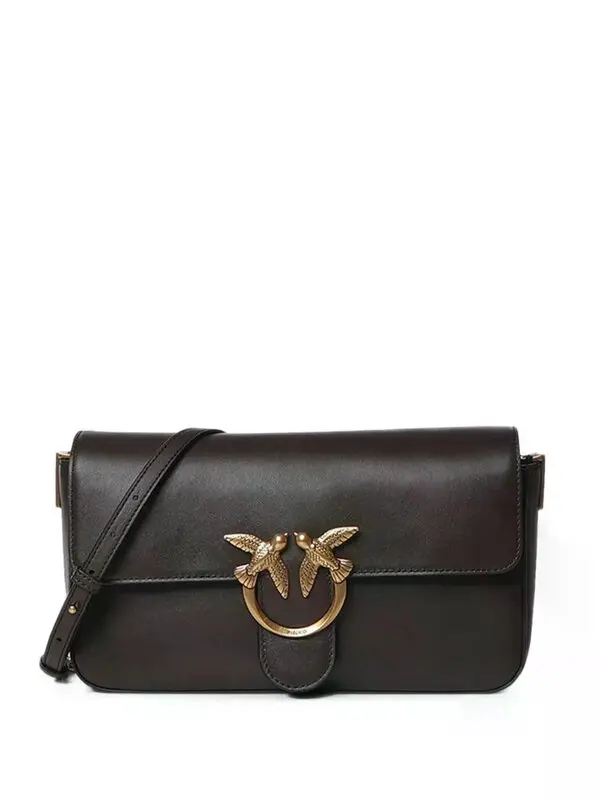 Pinko Love Birds Leather Shoulder Bag - Brown