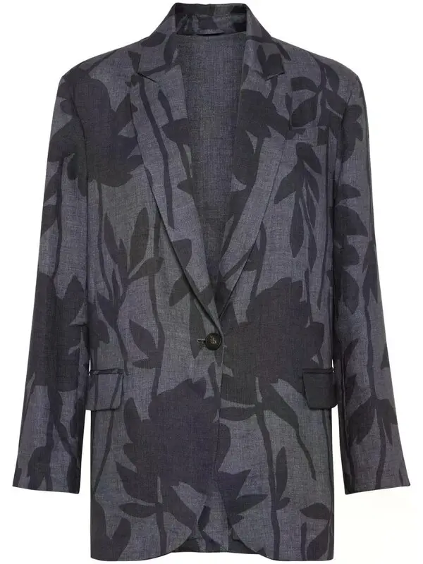 Brunello Cucinelli Leaf-print Linen Blazer - Grey