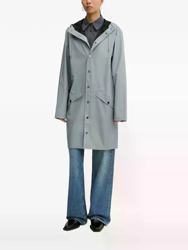 Rains Hooded Press-stud Raincoat - Grey
