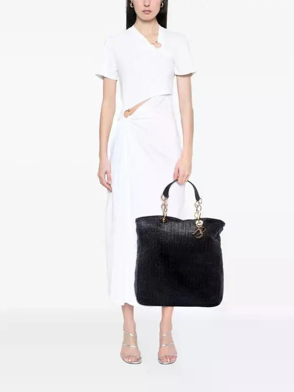 Dior 2008 Large Woven Lambskin Lady Soft Shopping Tote Bag - Black