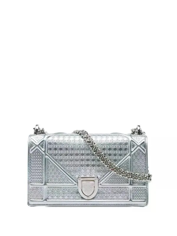 Dior Metallic Patent Leather Diorama Flap Crossbody Bag - Silver