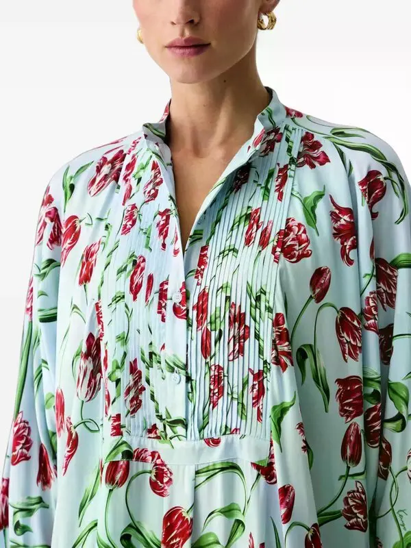 Kenzo Tulip Print Pintuck-pleat Mini Dress