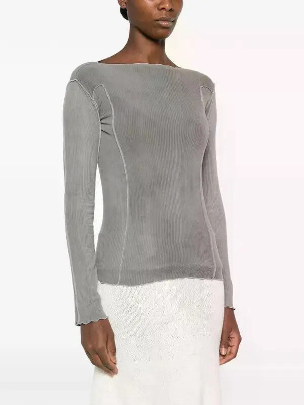 BASERANGE Ribbed-knit Boat-neck Top - Grey