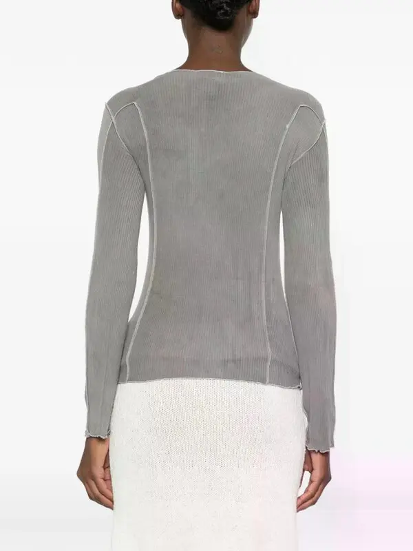 BASERANGE Ribbed-knit Boat-neck Top - Grey