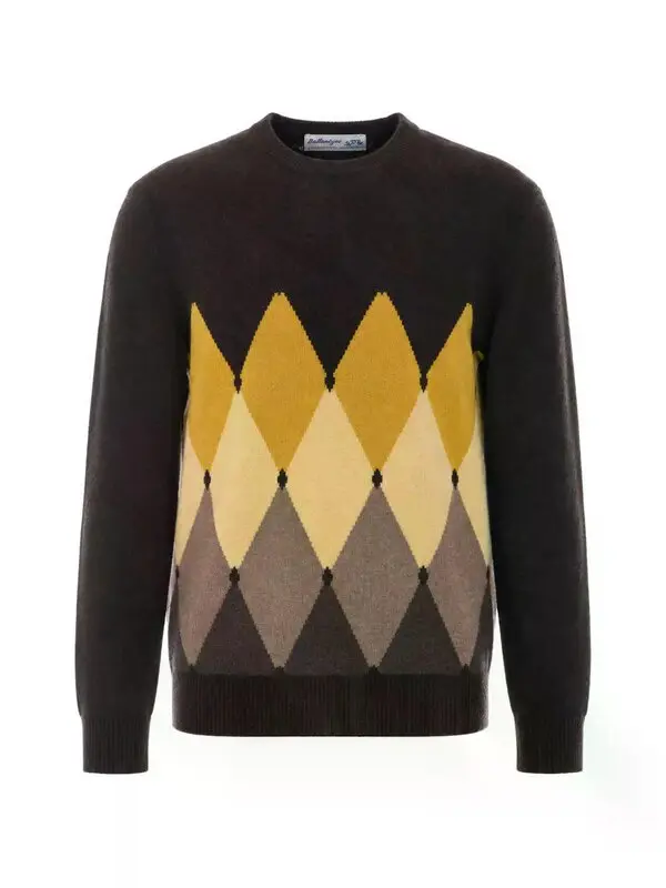 BALLANTYNE Argyle Crew Neck Sweater - Brown
