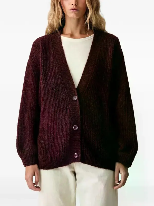 American Vintage Burgundy Ribbed Knit V-neck Cardigan