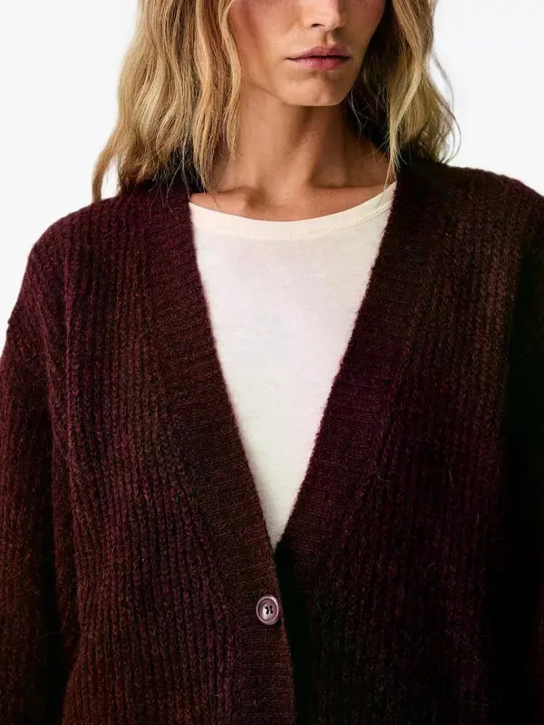 American Vintage Burgundy Ribbed Knit V-neck Cardigan