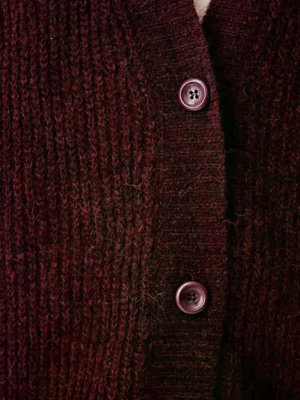 American Vintage Burgundy Ribbed Knit V-neck Cardigan