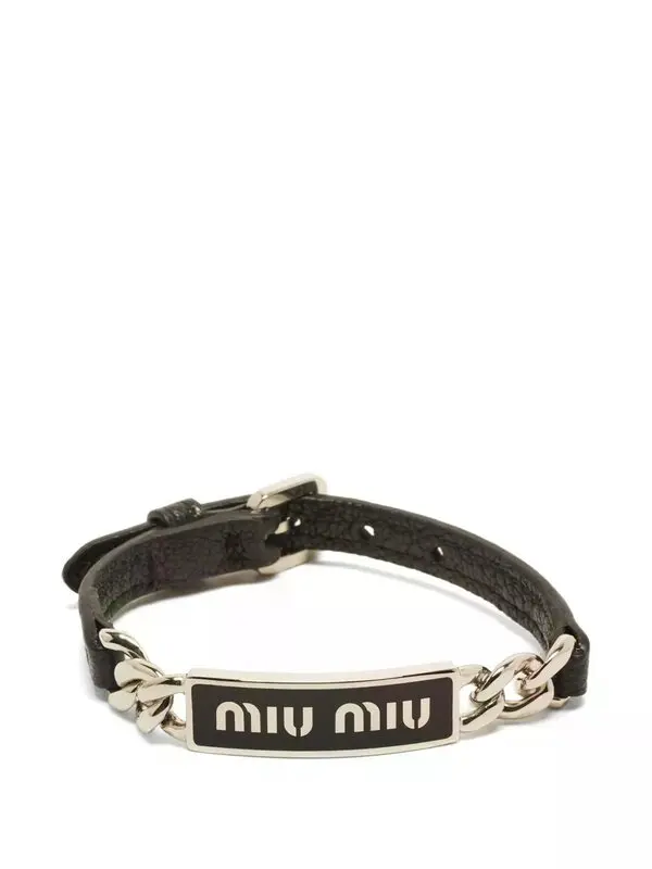 Miu Miu Logo Plaque Leather Bracelet - Silver