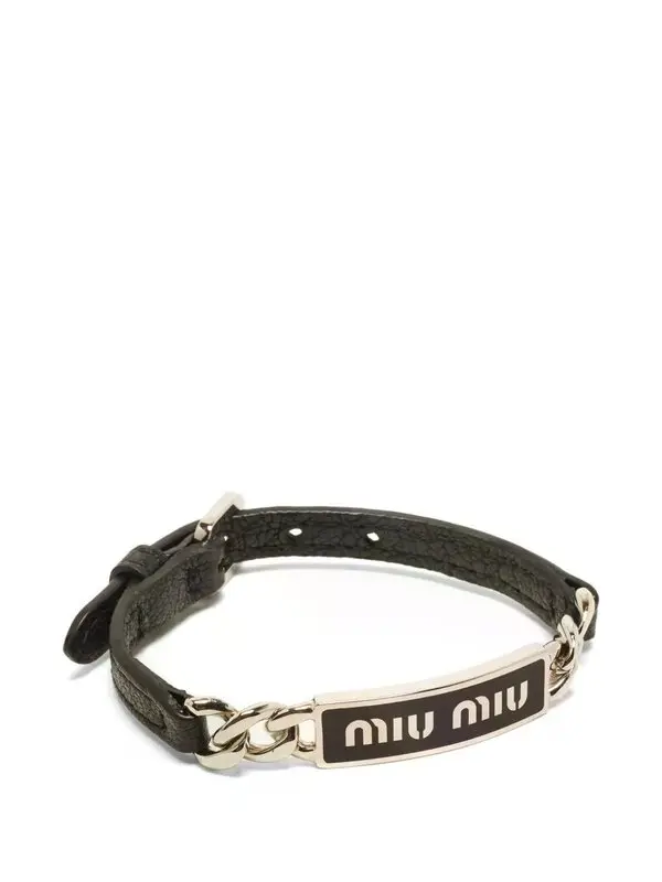 Miu Miu Logo Plaque Leather Bracelet