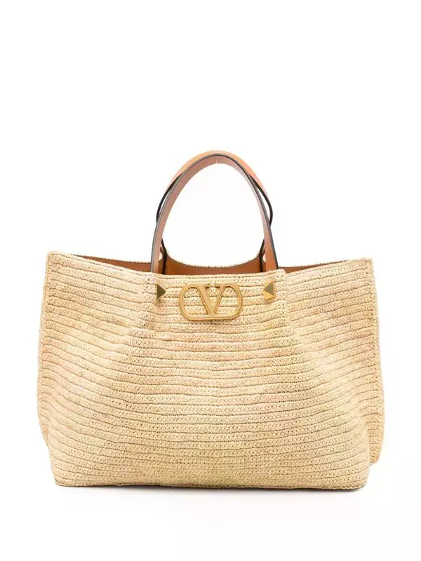 Valentino Garavani Medium Vlogo-plaque Tote Bag - Neutrals