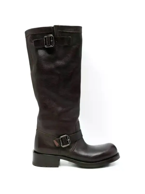 Prada Buckle-detail Leather Boots - Brown