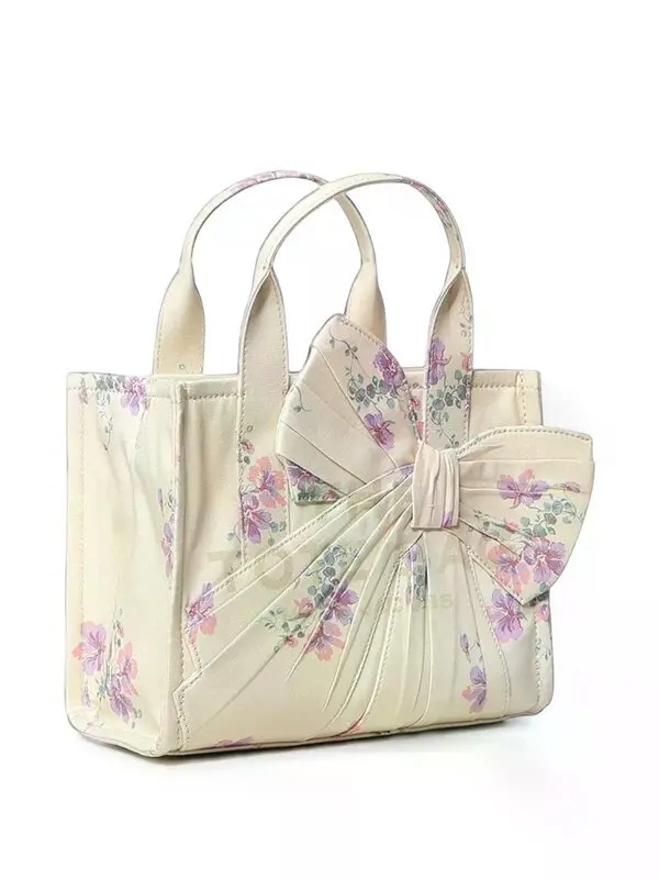 Marc Jacobs Small Tote In Antique Floral Canvas With Oversized Bow - Neutrals