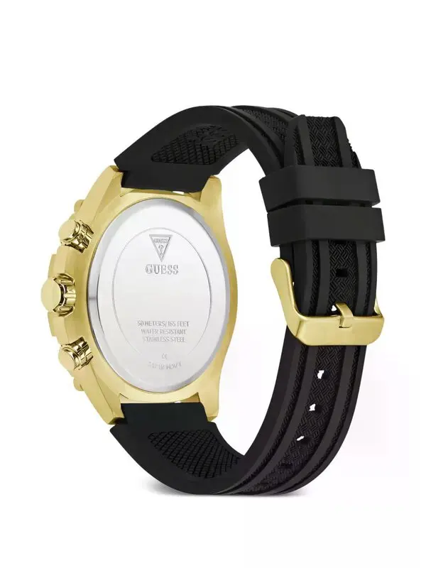 Guess Gold-tone Stainless Steel Sport Watch With Silicone Strap - Black