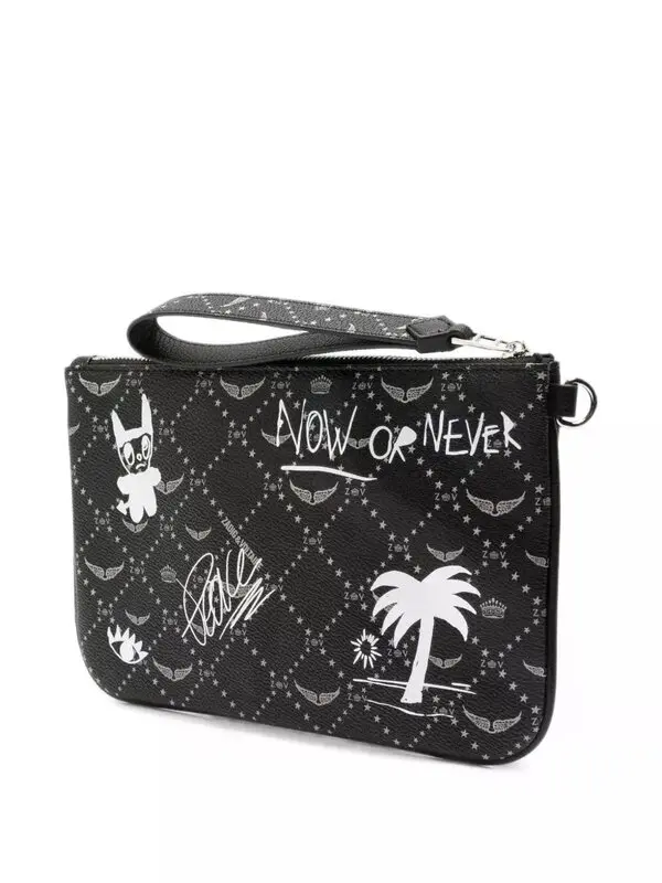 Zadig&Voltaire Slogan-print Grained-leather Clutch Bag