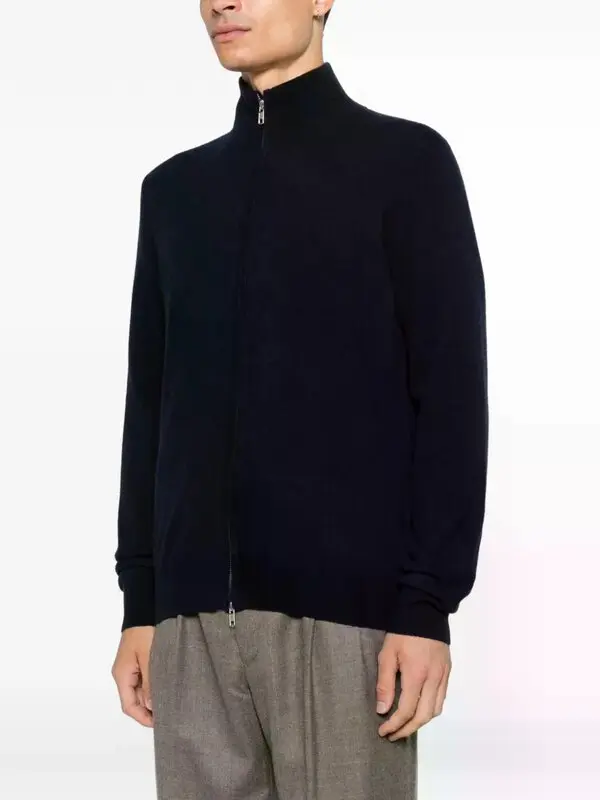 Soft Goat Zip-up High-neck Cardigan