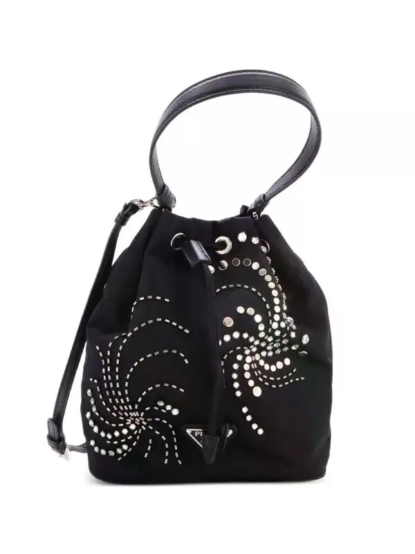 Prada Re-nylon Mini Bucket Bag With Beaded Embellishment - Black