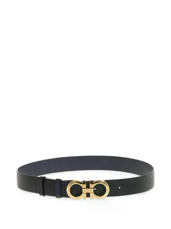 FERRAGAMO Gancini Reversible Pebbled Leather Belt - Black