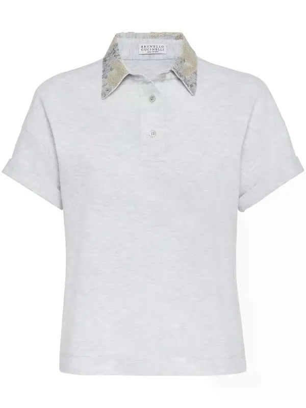 Brunello Cucinelli Embellished-collar Cotton Polo Shirt - Grey